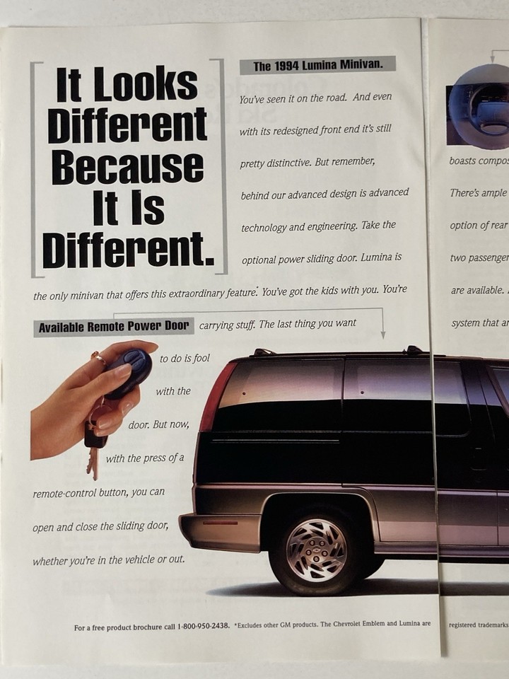 1994 Chevrolet Lumina Minivan Two Page Print Ad Mini Van Looks ...