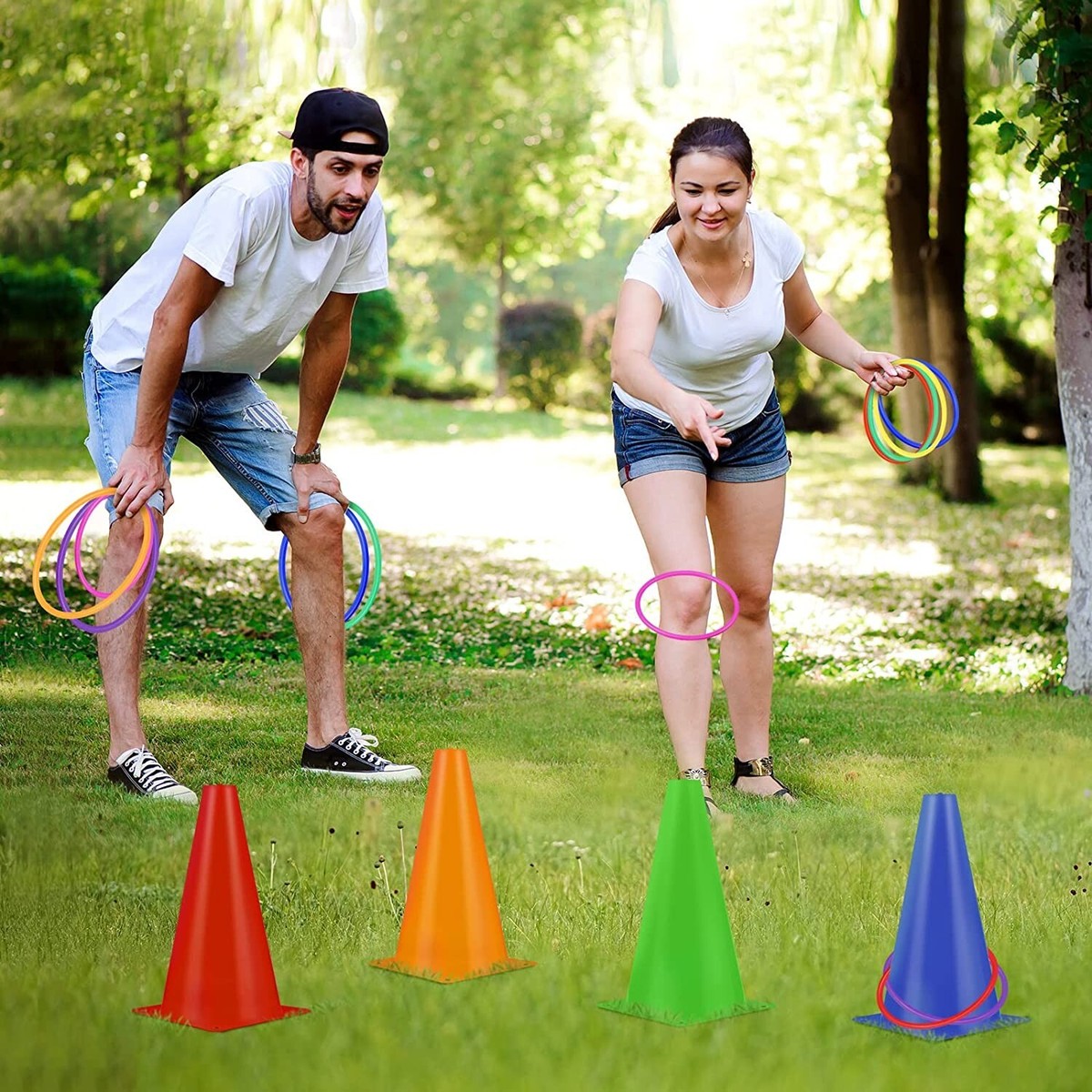 Ring Toss 81 Pcs Plastic Cones Combo Set Outdoor Carnival Outdoor Games ...