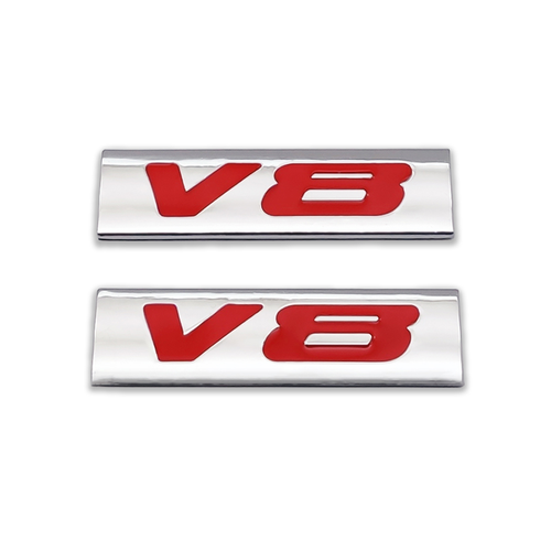 2x Chrome&Red Metal V8 Emblem Badge Sport Turbo Replacement Engine ...
