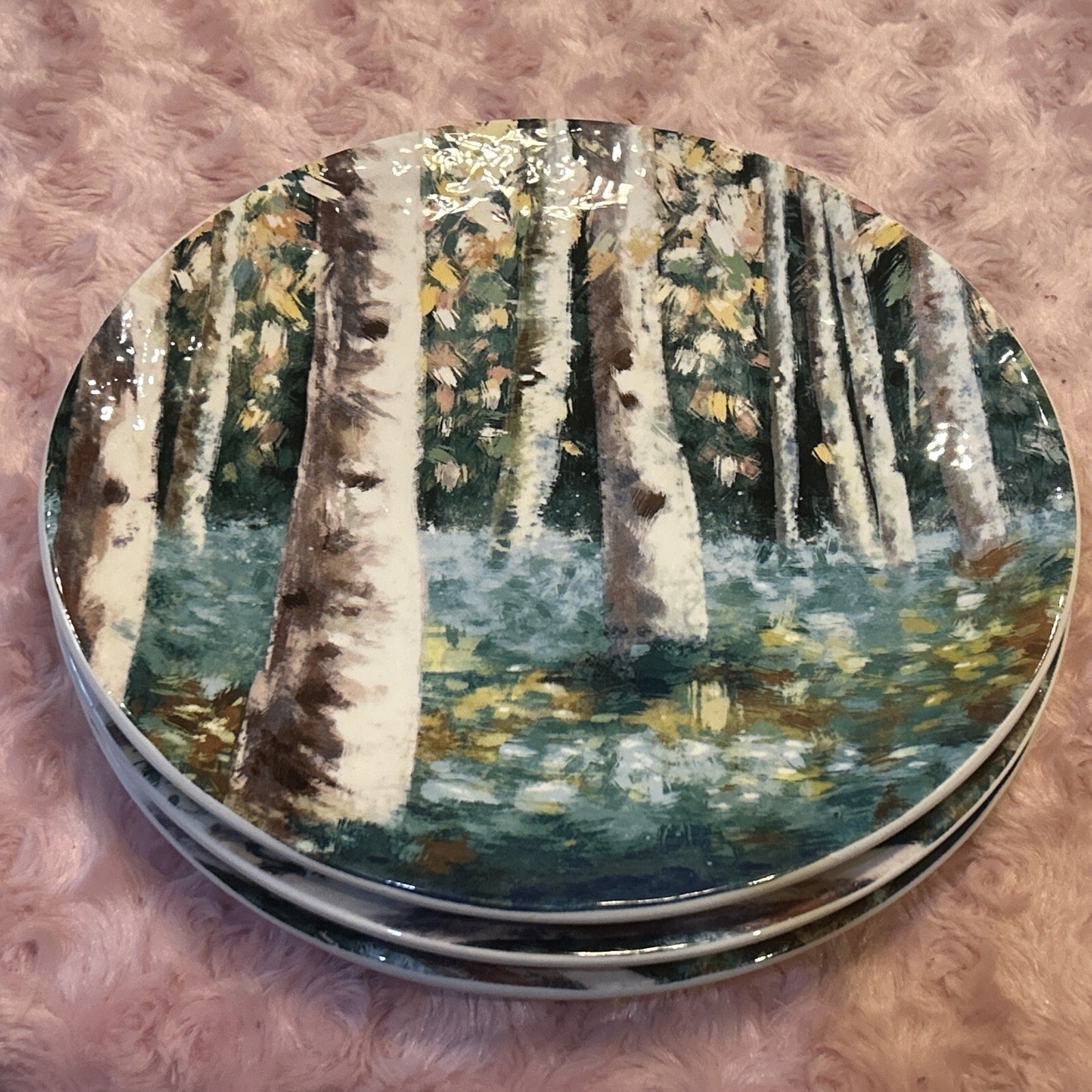 Pier 1 Ironstone Teal Birch Forrest Set Of 3 Salad Plates 8 3/4” | eBay