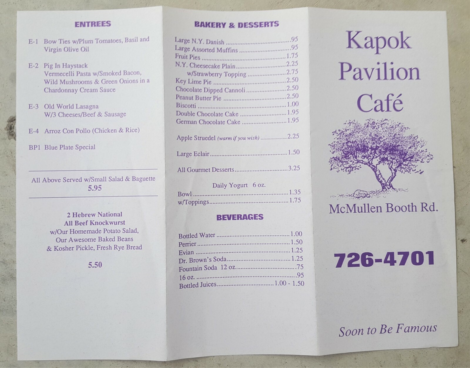 VTG Kapok Pavilion Cafe Menu W/Mystery Dinner Theatre Kapok Tree ...