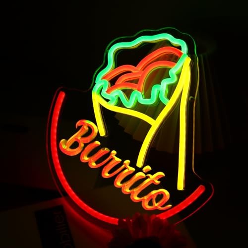Burrito Neon Sign for Wall Decor, Dimmable LED Mexican Red & Yellow ...