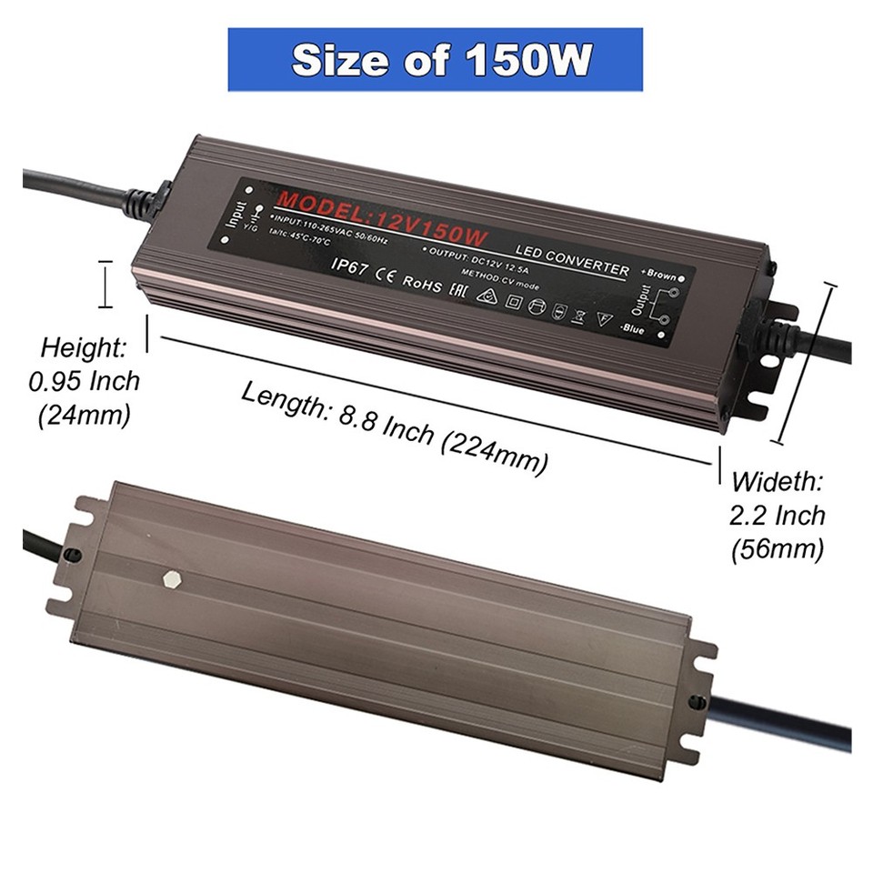 10 Pack 12v Transformer Outdoor Power Supply DC 12V 12.5A 150W IP67 ...