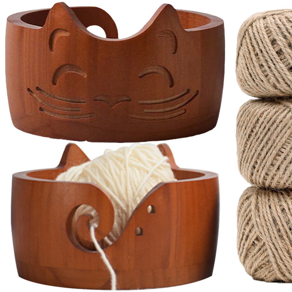 Wooden Yarn Bowl Yarn Ball Organizer Portable Wool Storage Bowl for Mom ...