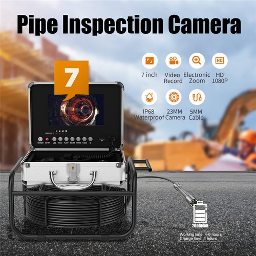 7" Monitor DVR 16GB Sewer Pipe Inspection Camera 23mm Lens Endoscope ...