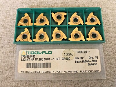 TOOL FLO CARBIDE INSERTS QUANTITY 10 L43 NT 4P W.106 3701-1 INT GP50C ...