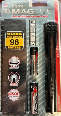 Mini-Mag Lite - Black with Nylon Holder Water Resistant Beam Distance ...