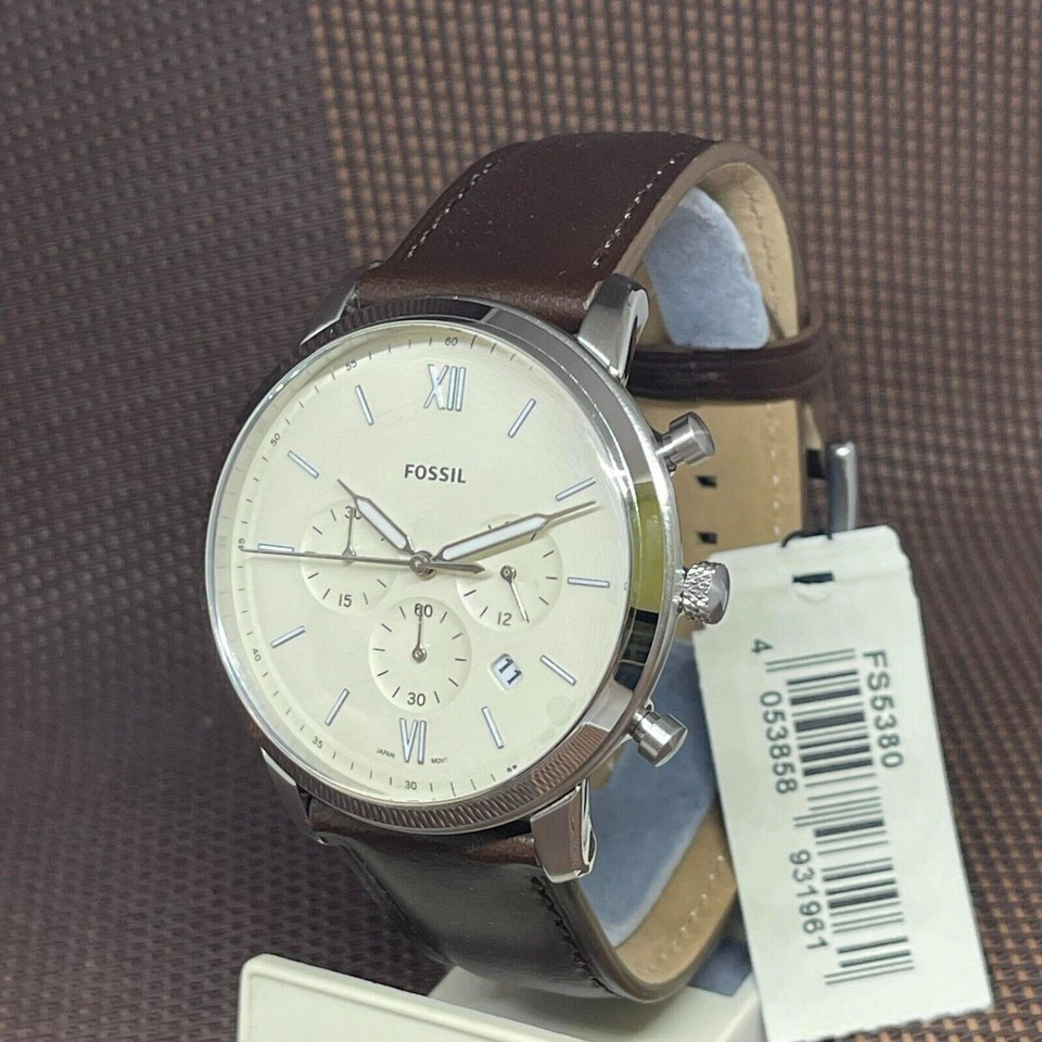Fossil FS5380 Neutra Chronograph Brown Leather Cream Dial Analog Men's ...