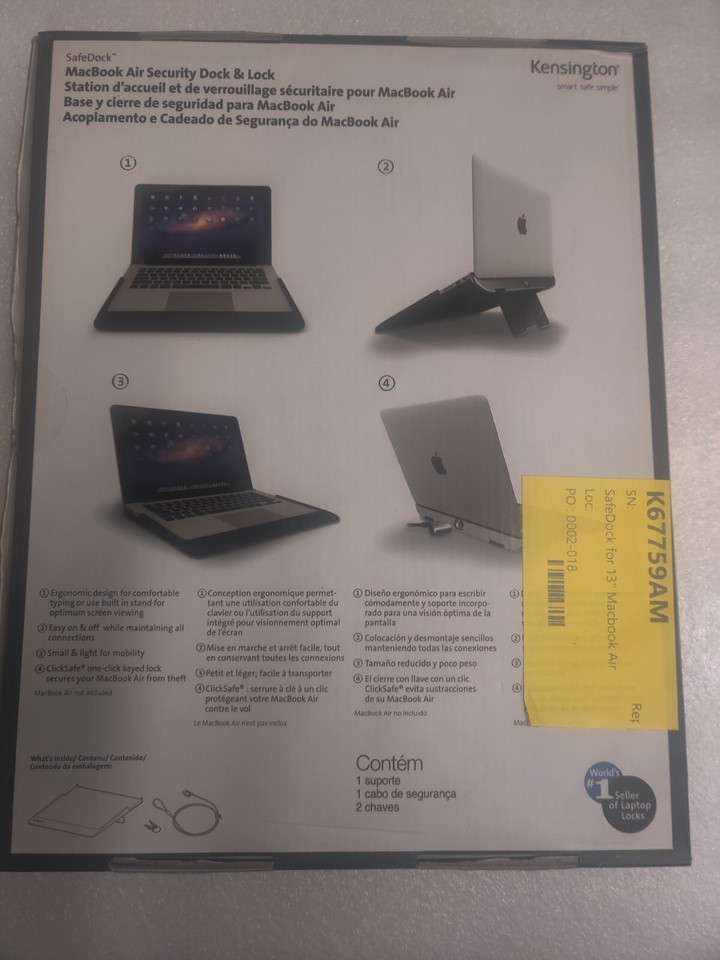 Kensington SafeDock Security Dock and Keyed Lock for 13-Inch MacBook ...