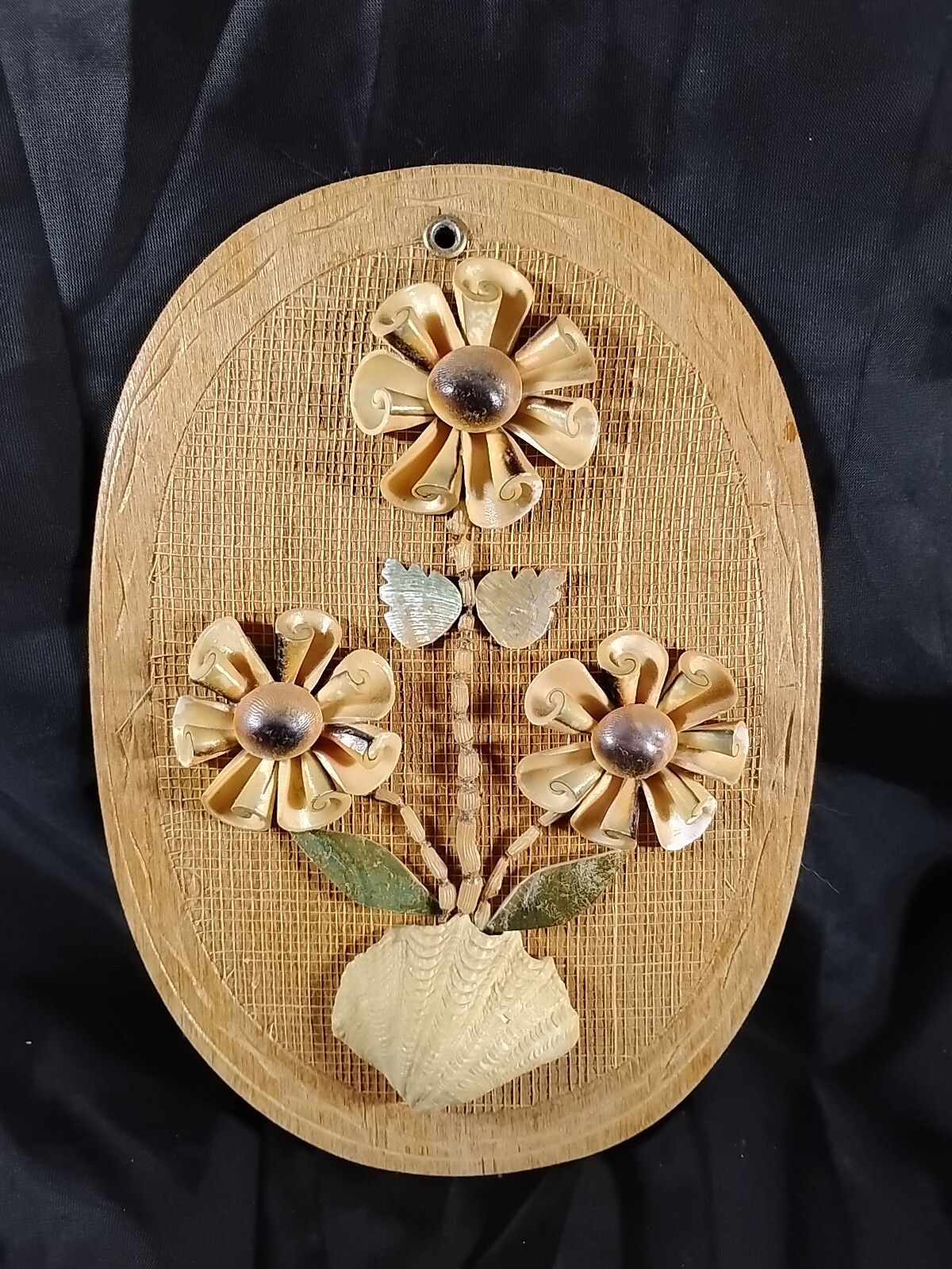 Vintage Handcarved Coconut Sea Shell Flower Wall Art Plaque Boho 55D | eBay