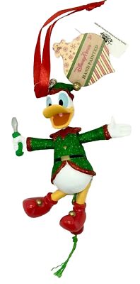 Disney Parks Donald Duck Elf Articulated Pull String Christmas Ornament ...