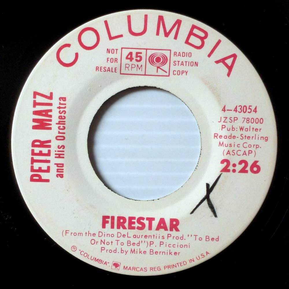 Peter Matz - Waltz For The Kid / Firestar [7" 45 rpm Promo] Columbia ...