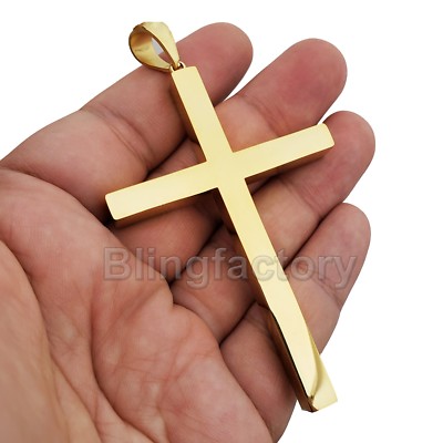 HIP HOP RAPPER'S STAINLESS STEEL GOLD PLATED LARGE CHRISTIAN CROSS ...
