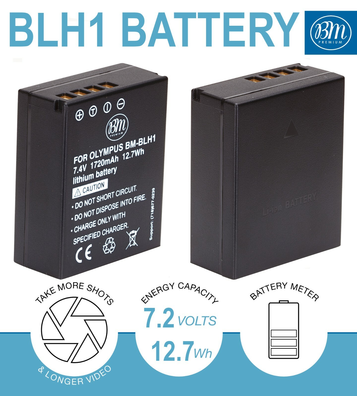 BM BL-H1 Battery and Charger for Olympus OM-D E-M1 II, E-M1 III, E-M1X ...