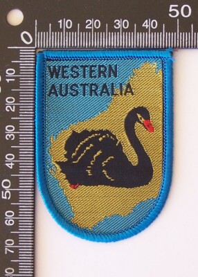 VINTAGE WESTERN AUSTRALIA BLACK SWAN SOUVENIR WOVEN PATCH CLOTH SEW-ON ...