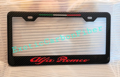 Alfa Romeo Red Text Only - Italy Flag Top Carbon Fiber License Plate ...