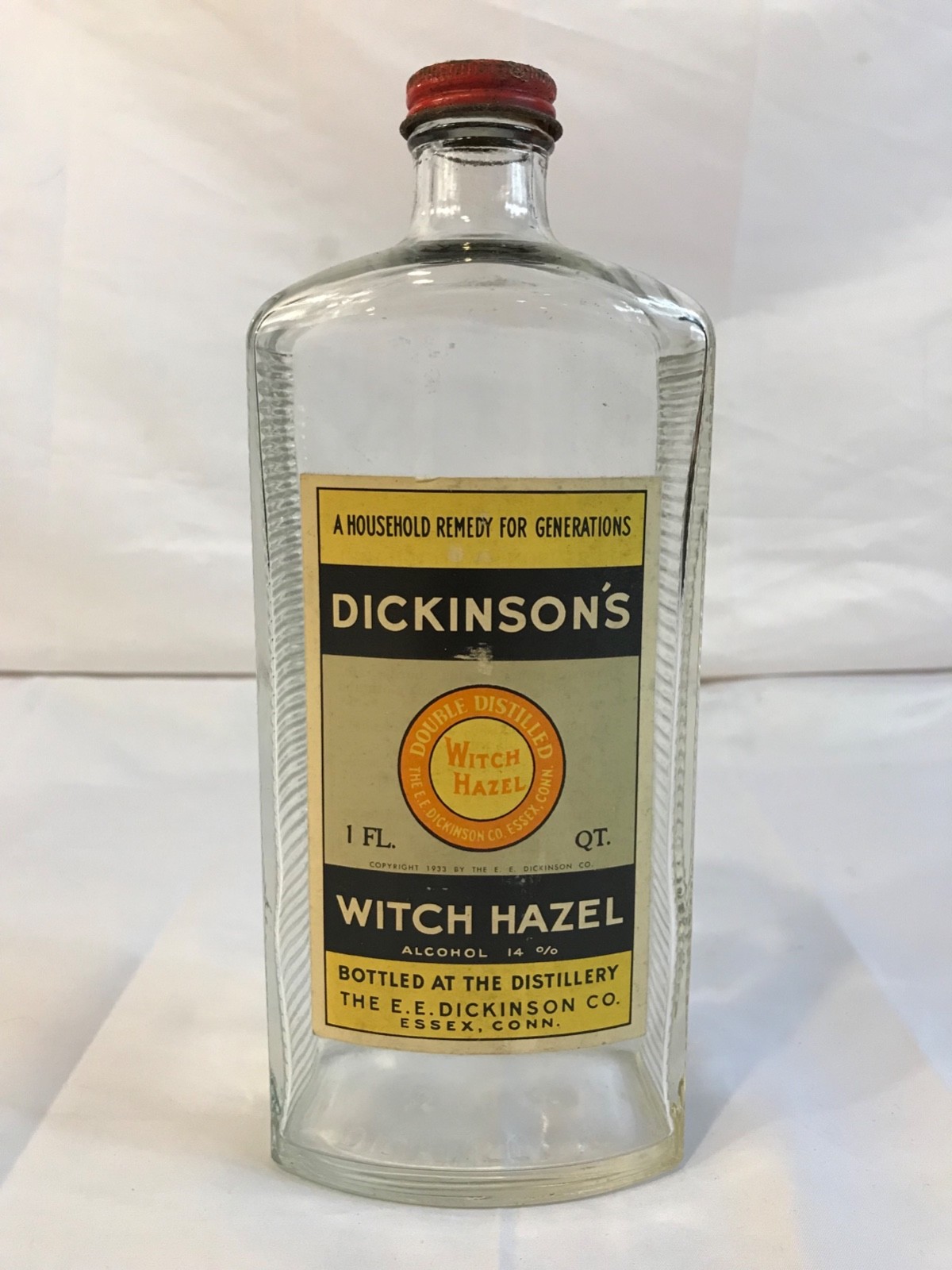 VINTAGE E E DICKINSON WITCH HAZEL ESSEX CONN 1 PINT GLASS BOTTLE SCREW ...