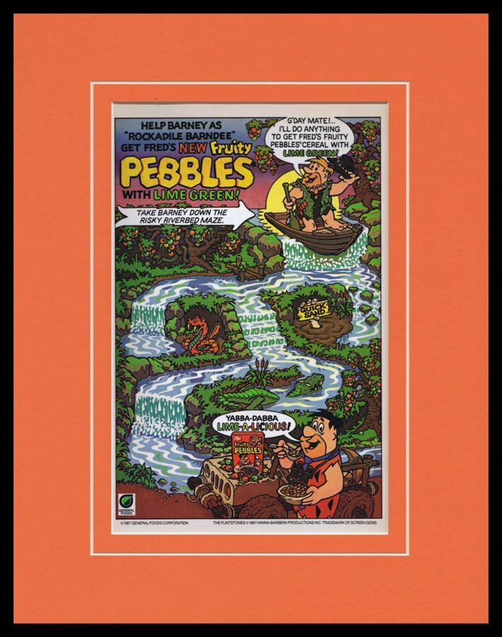 1988 Flintstones Fruity Pebbles Cereal Framed 11x14 Vintage ...