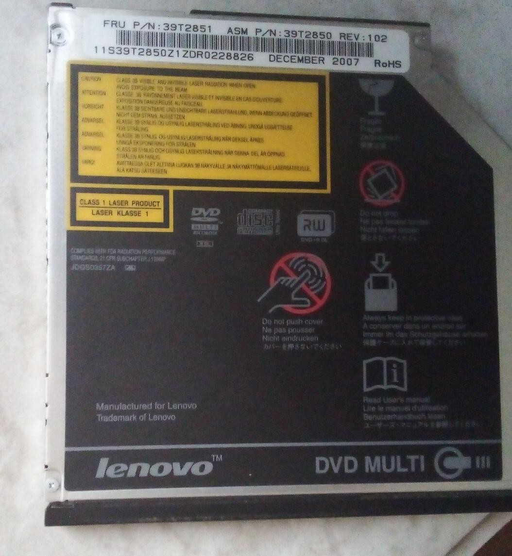 lenovo external dvd drive cd-rw mod# uj-852 used NO, 7LBHB228857 2007 ...