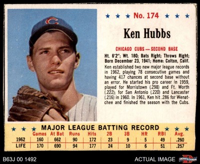 1963 Jello #174 Ken Hubbs Cubs 4 - VG/EX | eBay