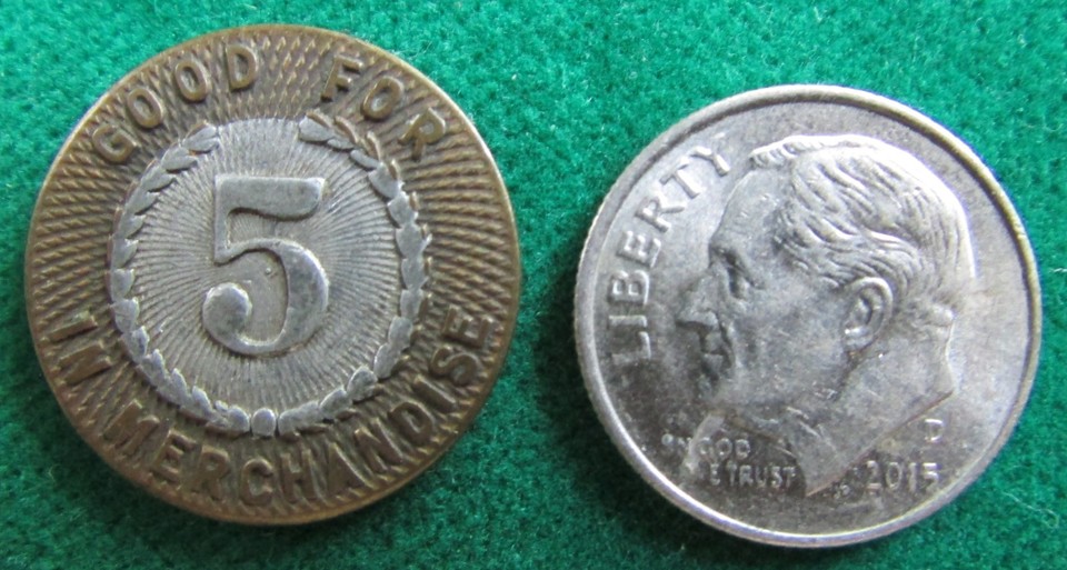 Danville ILLINOIS bimetal token 5 in Merchandise Grab It Here Stores CS ...