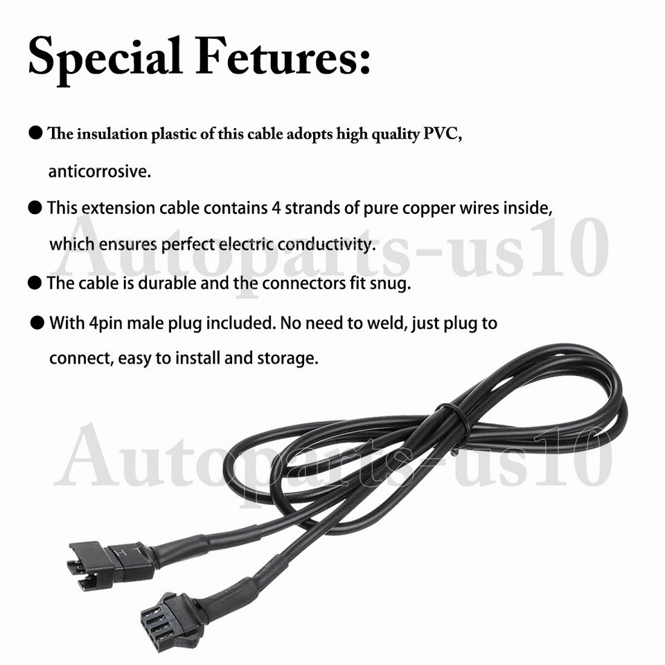 4 Pin Extension Cable Cord Wire Set for RGB LED Rock Underglow Light (3 ...