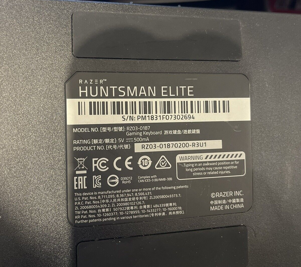 Razer Huntsman Elite Wired Opto-Mechanical Switch Keyboard with hand ...