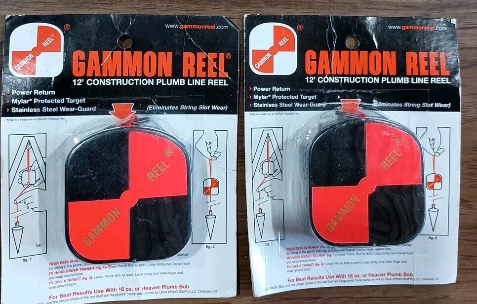 (2) 12 Foot HiViz Gammon Reel(s) for Construction Plumb Bob Line Reels ...