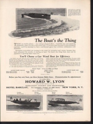 1927 HOWARD LYON BOAT BABY GAR JR CRUISER RUNABOUT MARINE NAUTICAL AD ...