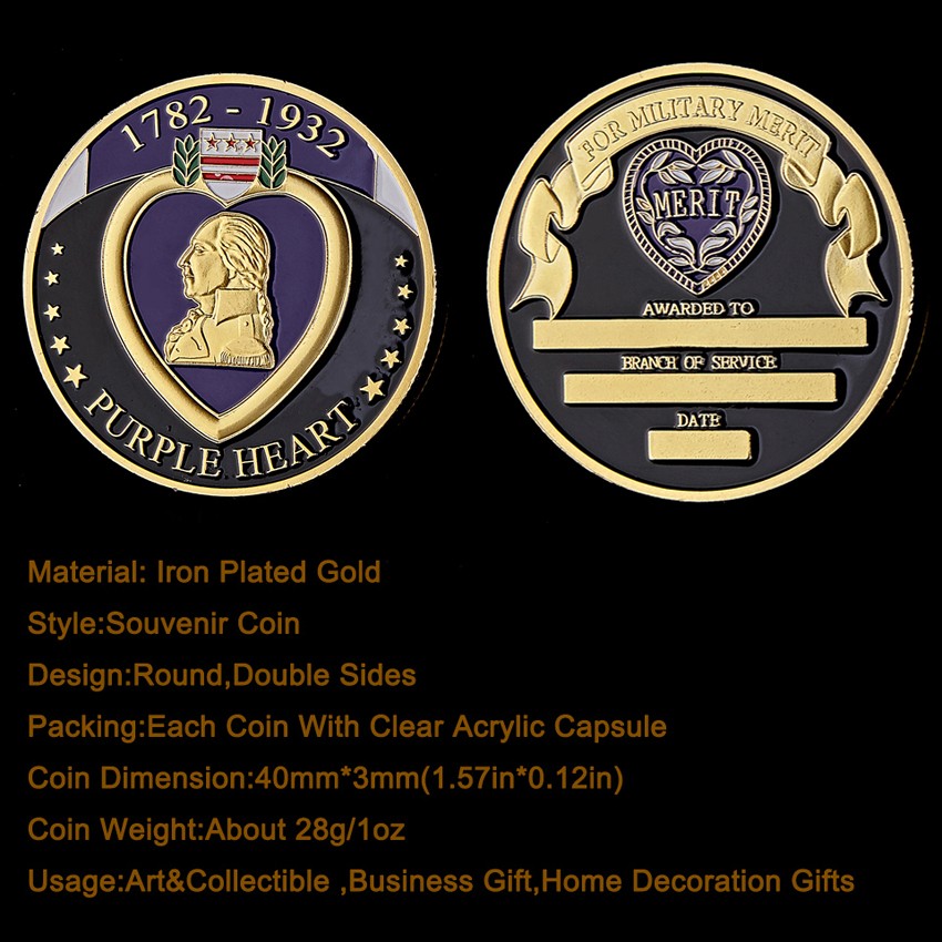 50PCS Coin For The Military Merits Purple Heart 1782-1932 Challenge ...