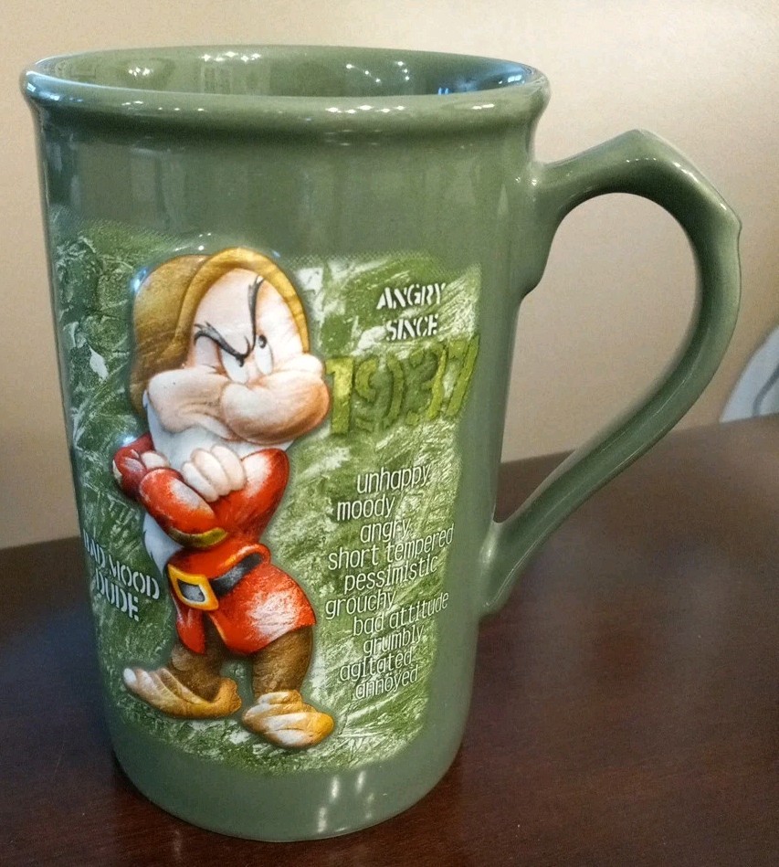 DISNEY SNOW WHITE GRUMPY MUG "Bad Mood Dude" 3D Embossed ~ 16 OZ | eBay UK