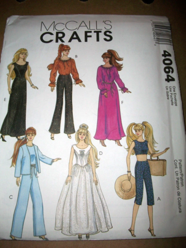 McCALLS PATTERN 11 & 1/2" BARBIE DOLL SIZE FORMAL FUN CLOTHES 4064 ...