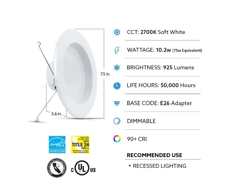 5/6 in.75W Soft White 2700K Dimmable CEC Integrated LED Retrofit (4 ...