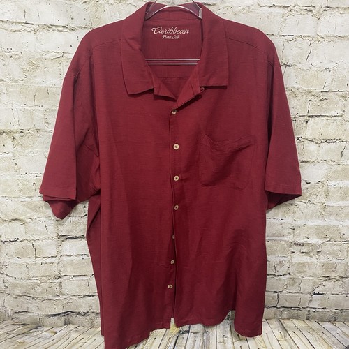 Caribbean Mens Big & Tall 3XT Maroon 100% Silk Textured Button Up Shirt ...