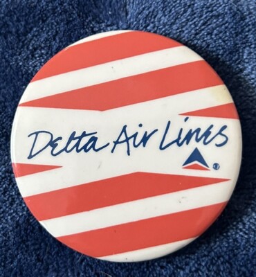 Delta Airlines Airplane Pin Back Button 2.25" Red White Stripe 1970s ...