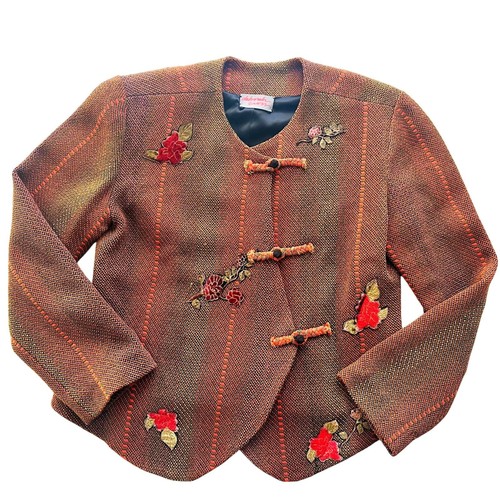 Deborah Cross Custom Tapestry Jacket Size Small/Med Rust Red Roses One ...