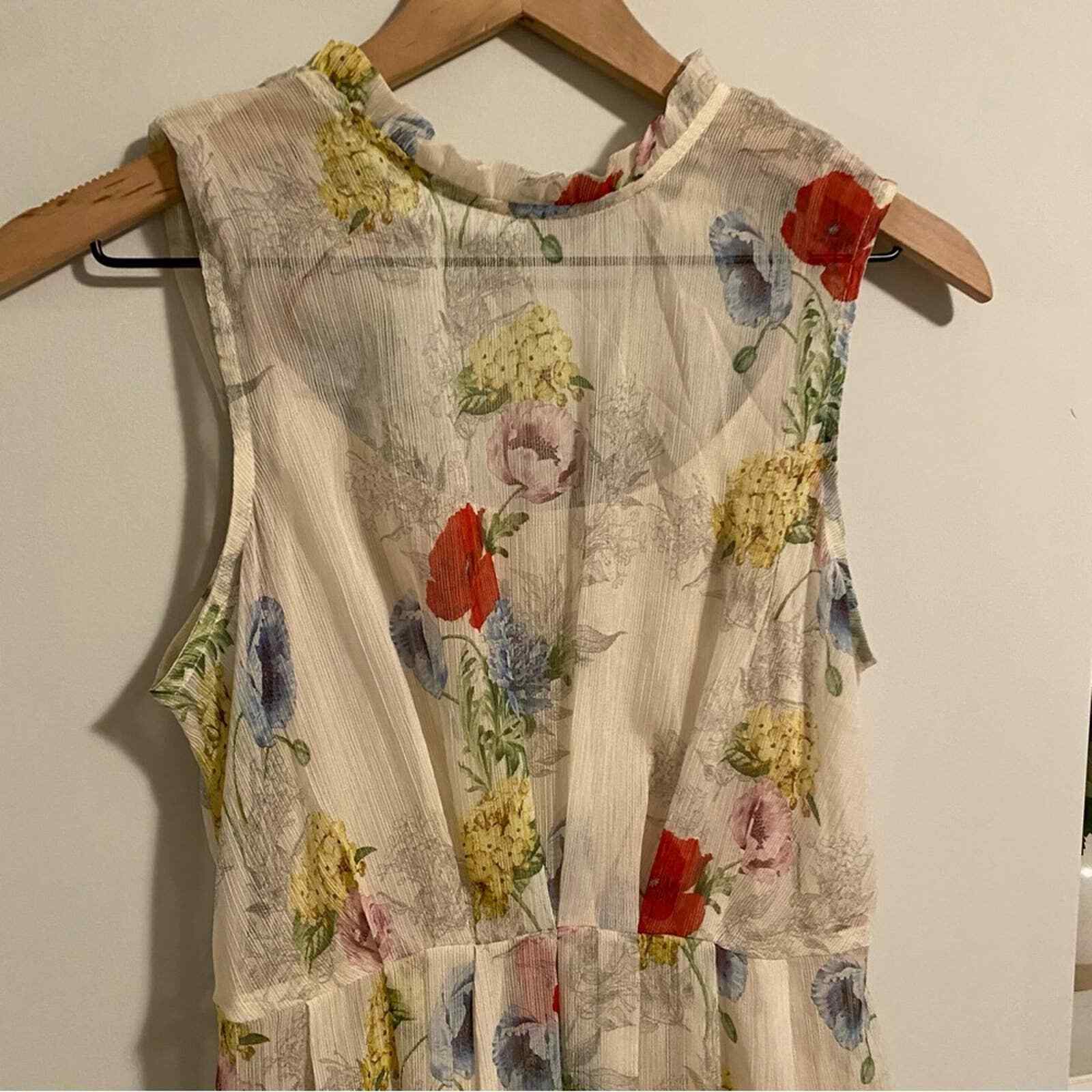 Anthropologie Eri + Ali Cream floral MIDI Dress 6P | eBay