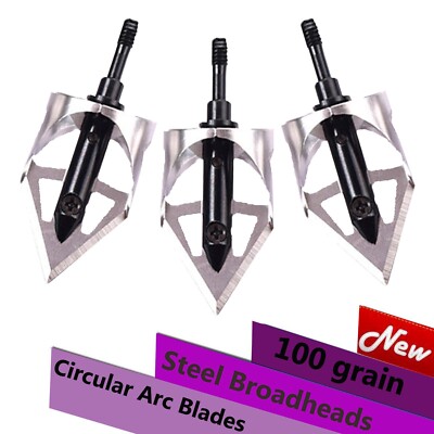 100gr Broadhead Steel Arrow Head for Archery Hunting Outdoor 360 Degree ...