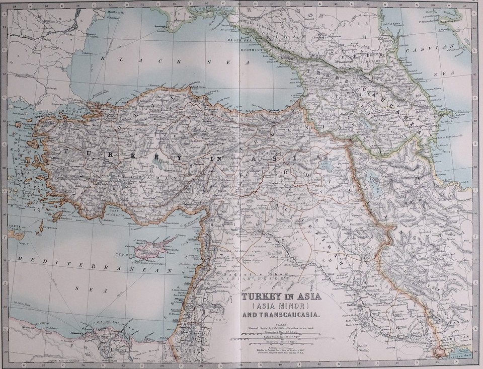 1915 LARGE MAP TURKEY IN ASIA MINOR TRANSCAUCASIA CYPRUS KARAMANIA ...