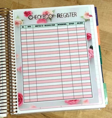 Checkbook Register Dashboard for use with Erin Condren Planner | eBay