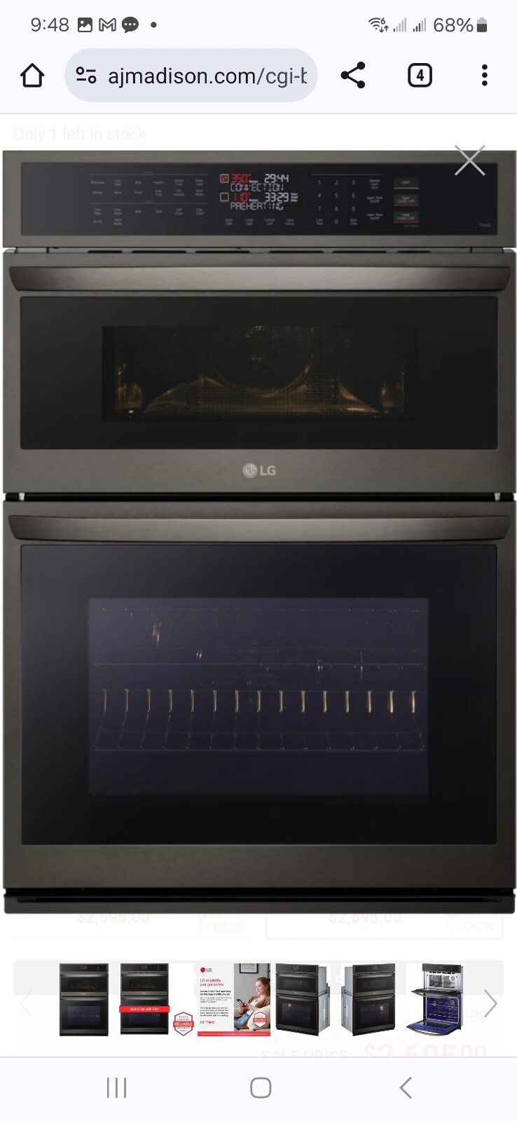 LG WCEP6423D 30" Built-In Electric Convection Combination Wall Oven ...