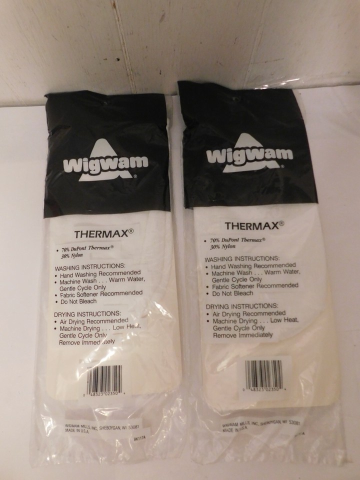 Wigwam Thermax Sock Liners Set of 2 White Feet Stay Dry & Warm | eBay