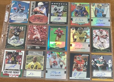 15 FOOTBALL Auto cards RC ROOKIE Chrome Draft Picks College Ticket NFL ...