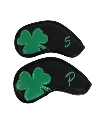 BIG TEETH GOLF PUTTER & #5 CLUB HEADCOVERS-GREEN SHAMROCK ON BLACK ...