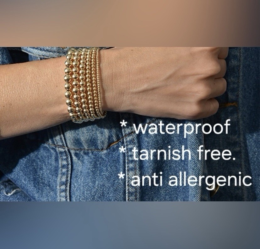 Gold (14K) Filled/ Pearl Bracelet Stacks; Set Of 5; Sweat & Waterproof ...