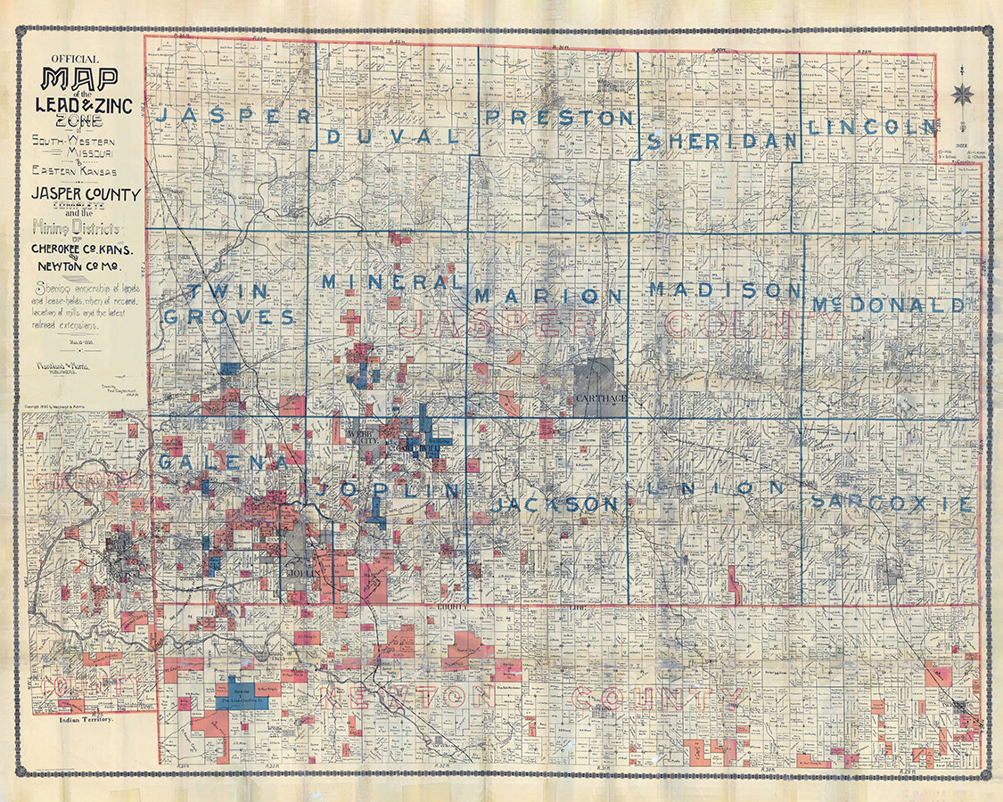 1900 Farm Line & Mining Map of Jasper County Missouri & Adjoining ...