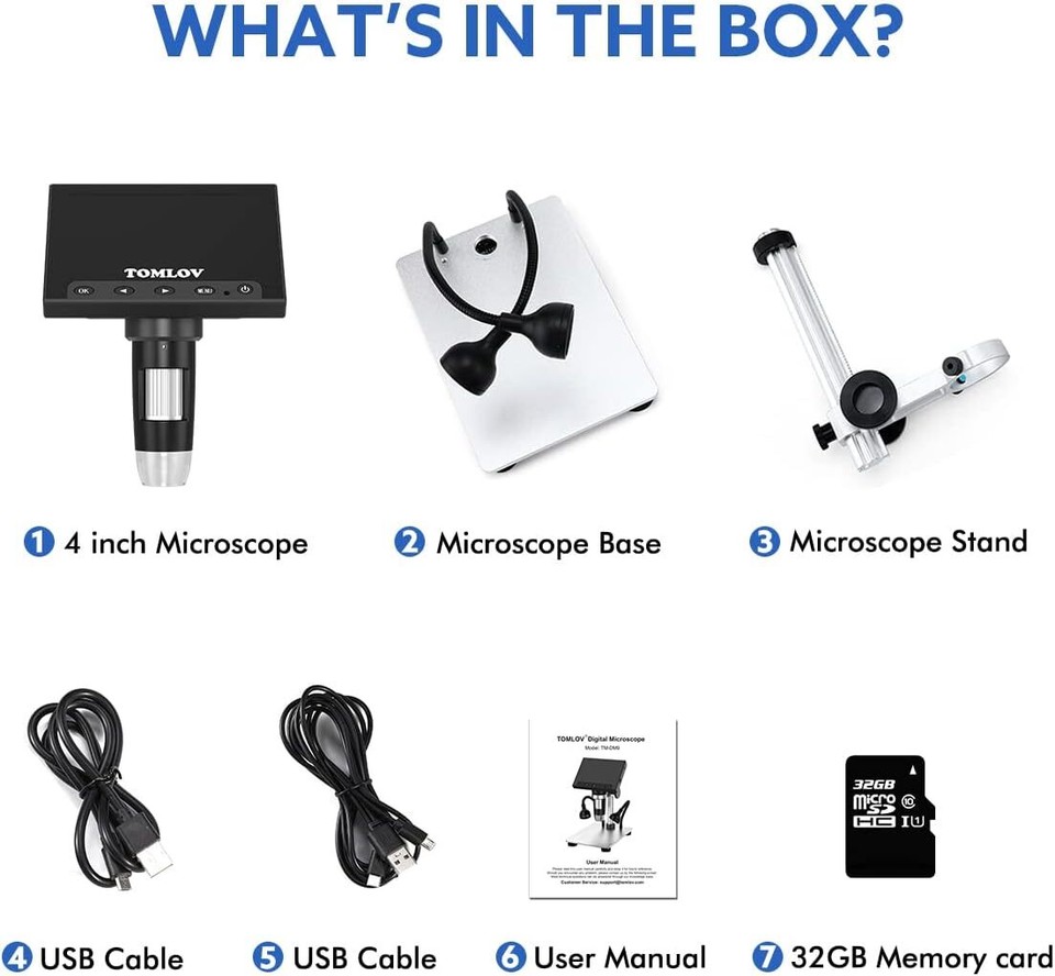 TOMLOV Digital Microscope 4.3" 1000X Coin Microscope USB Magnifier ...
