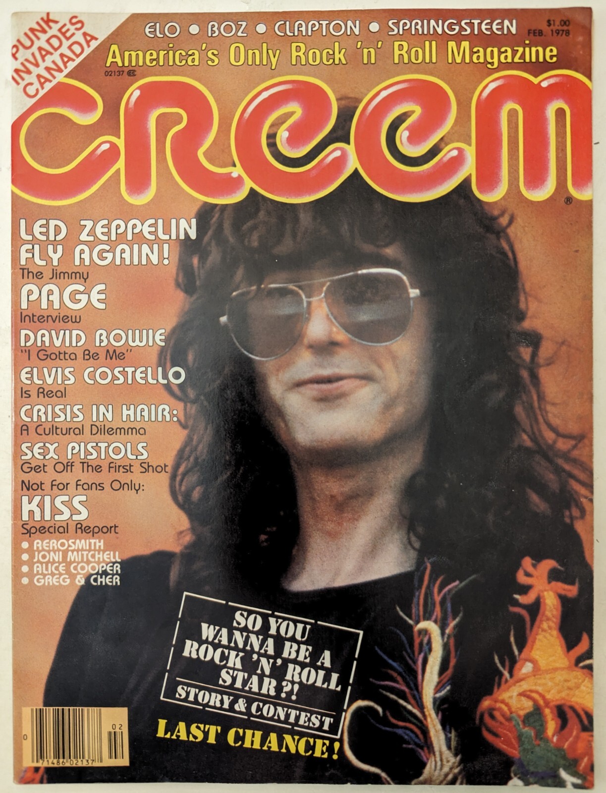 Creem Magazine February 1978 Led Zeppelin, Bowie, KISS, Elvis Costello ...