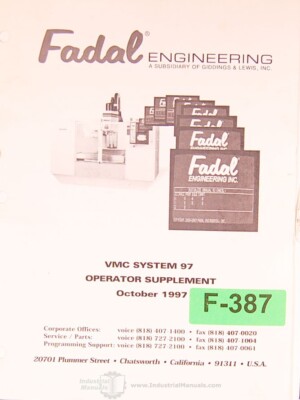 Fadal VMC System 97, Operator Supplement 1997 | eBay