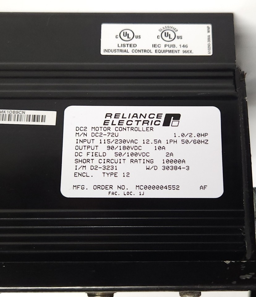 RELIANCE ELECTRIC Model DC2 72U VS DRIVE DC2 Motor Controller 115-230 ...